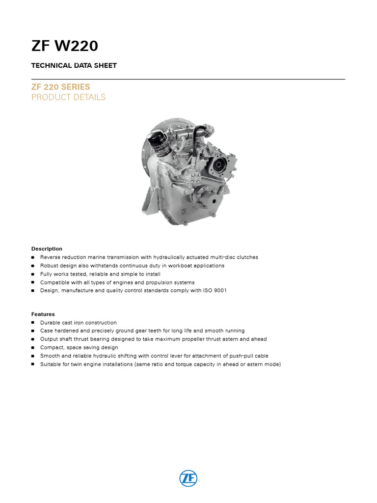 ZF 220 Series: Product Details | PDF | Horsepower | Manufactured Goods