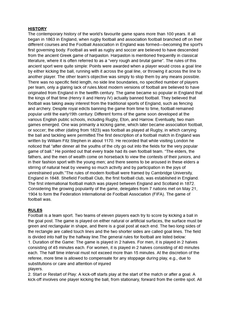History and Rules of Football Explained | PDF | Sports Rules And ...