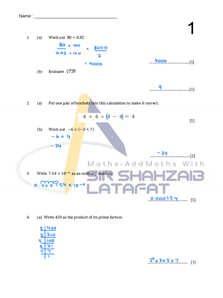 Arithmetic Test A (Paper 1 - Solved) | PDF | Significant Figures | Numbers