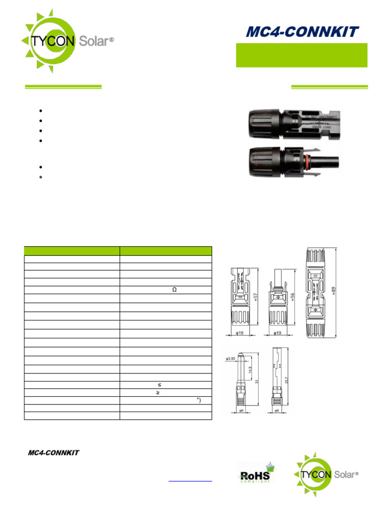 MC4-CONNKIT Male+Female Pair Spec Sheet | PDF | Electrical Connector ...