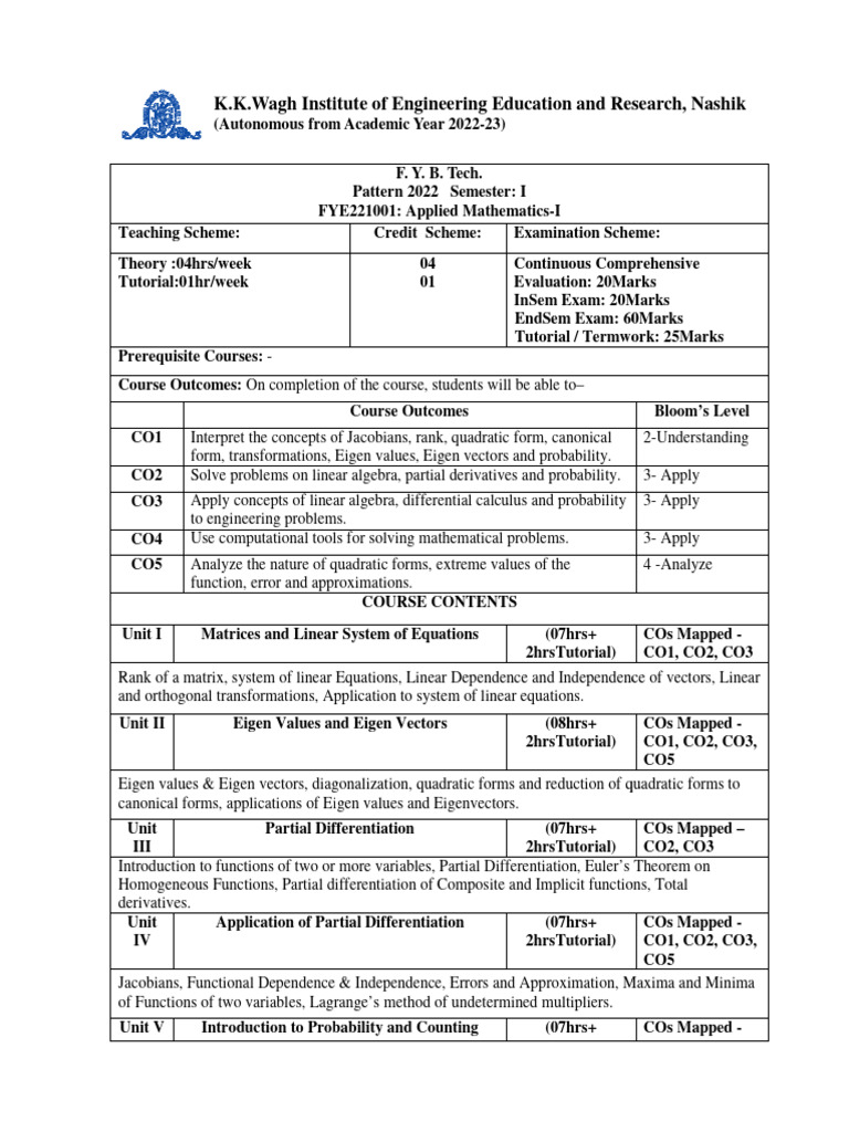 Syllabus FY BTech Student10-11-12 | PDF | Eigenvalues And Eigenvectors | Electrical Resistivity ...