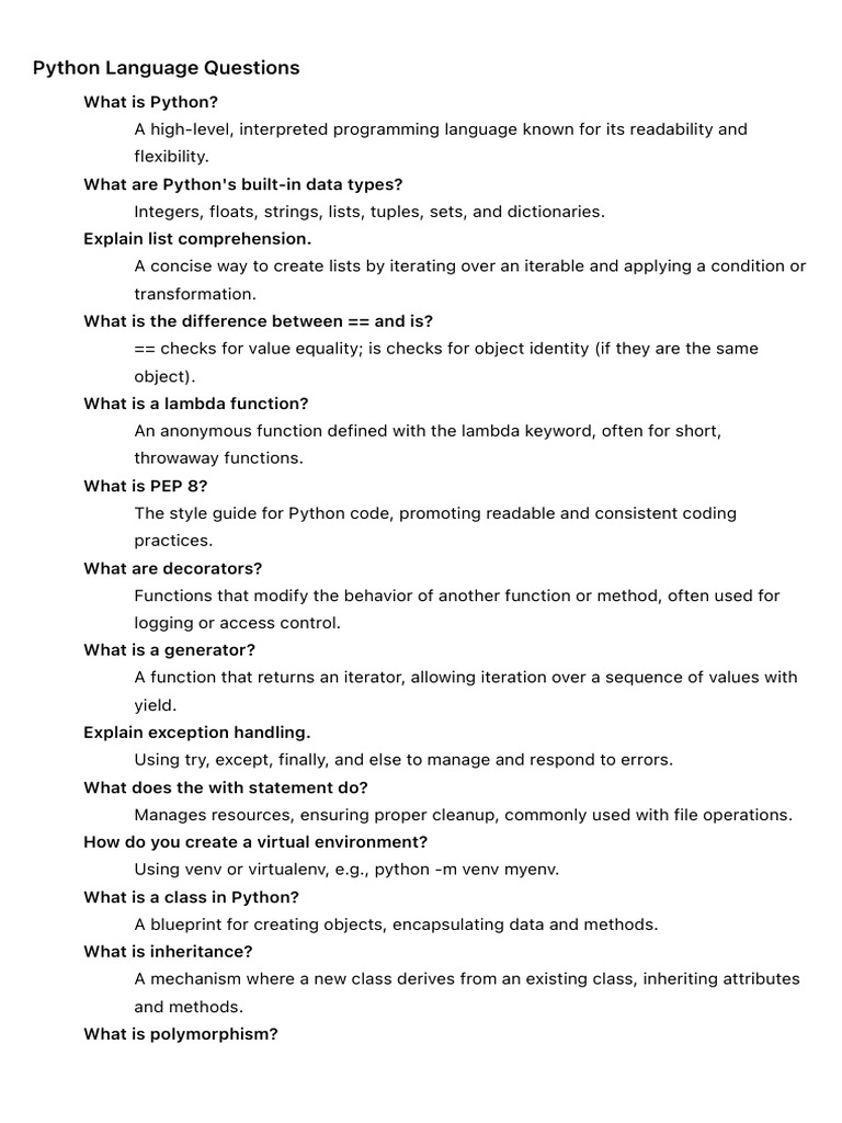 Python Language Questions | PDF | Method (Computer Programming ... Python Language Questions | PDF | Method (Computer Programming ...