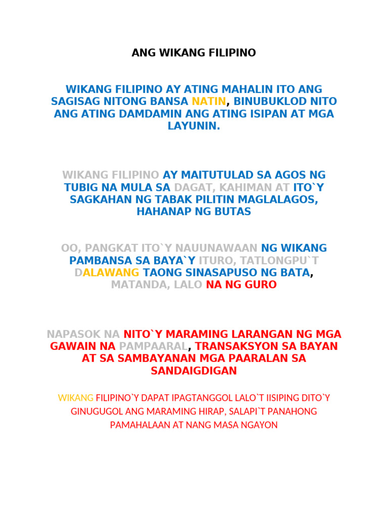 Ang Wikang Filipino | PDF