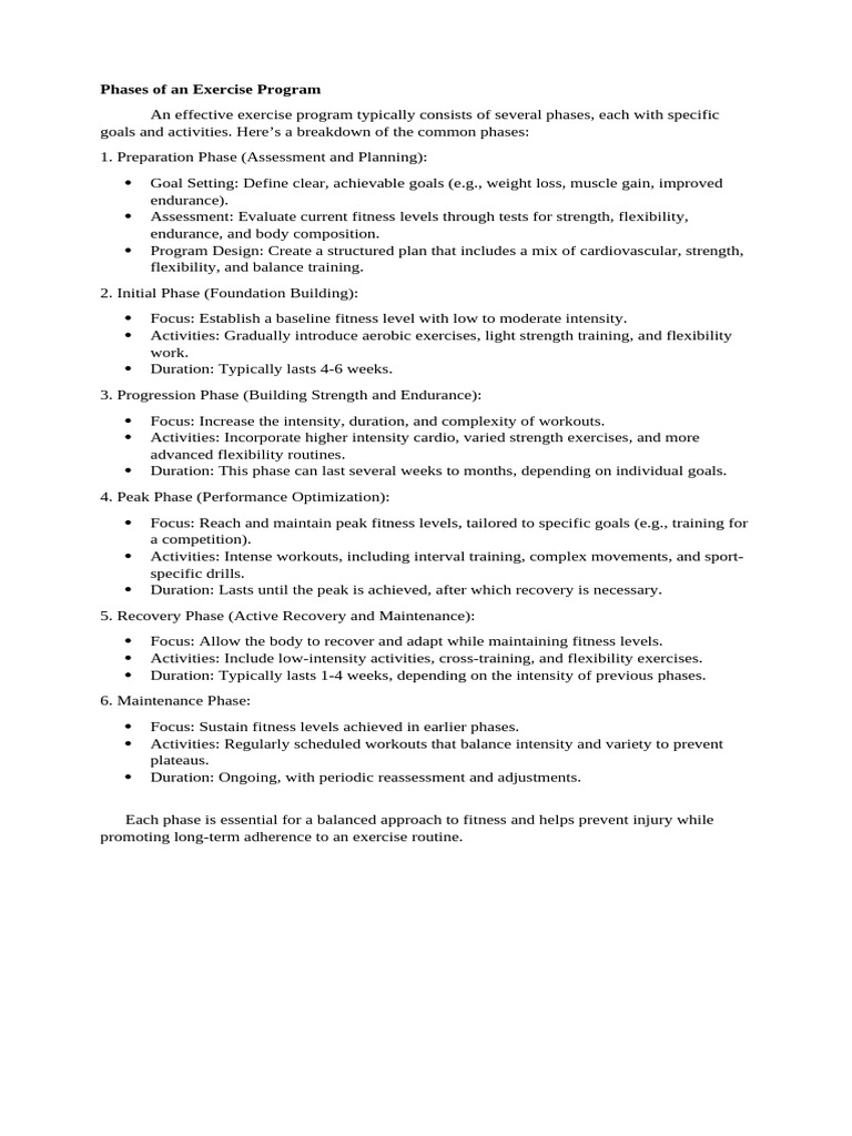 Phases of an Exercise Program | PDF | Strength Training | Physical Fitness