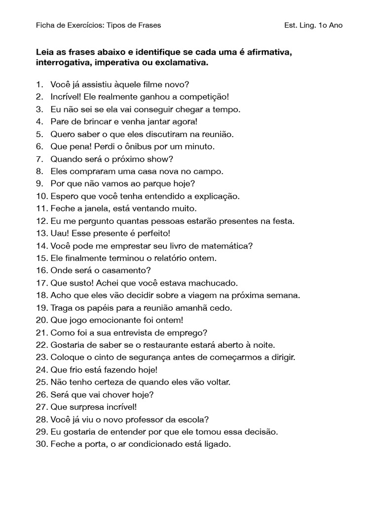 Ficha Tipos de Frases | PDF