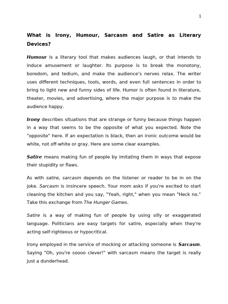 What Is Irony, Humour, Sarcasm & Satire | PDF | Satire | Irony