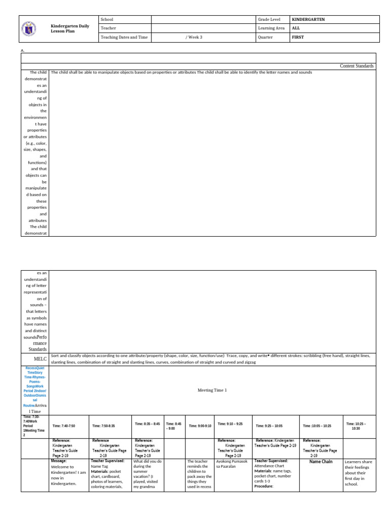 Kinder-New-DLL Week3 - Day1 | PDF