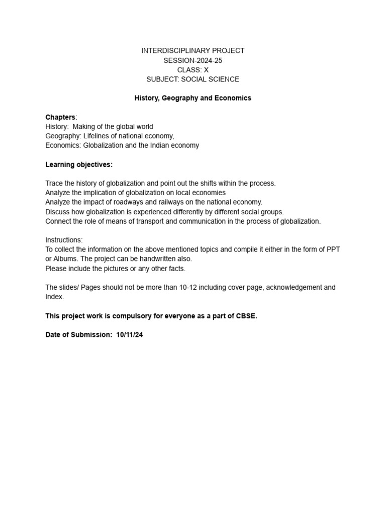 Interdisciplinary Project Class X | PDF