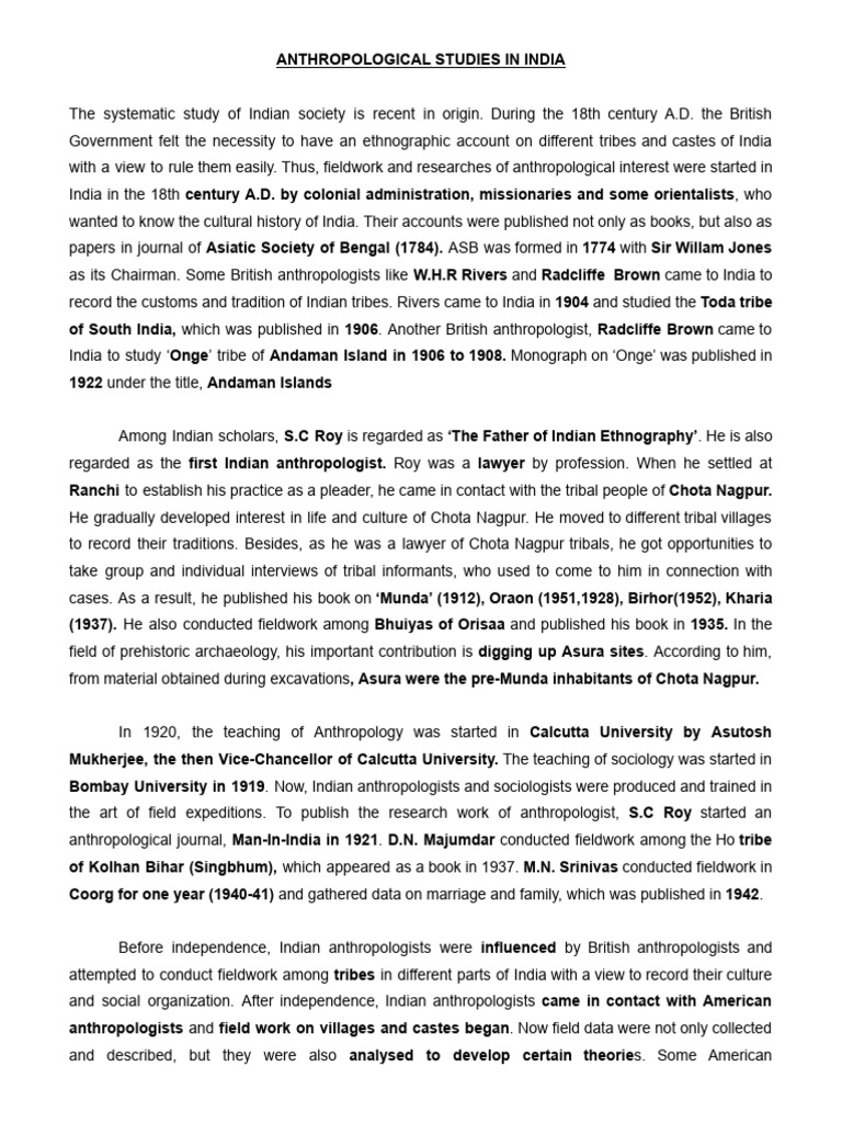 Anthropological Studies in India | PDF | Anthropology | Field Research