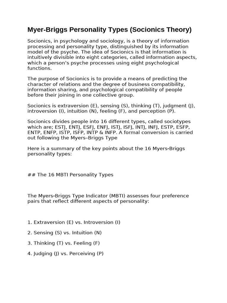 16 Myer-Briggs Personality Types | PDF | Personality Type ...