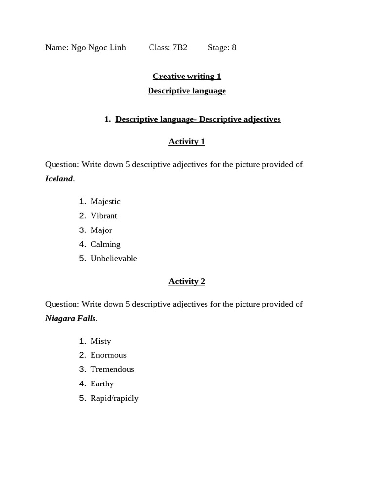 Creative writing Activity_Ngo Ngoc Linh | PDF