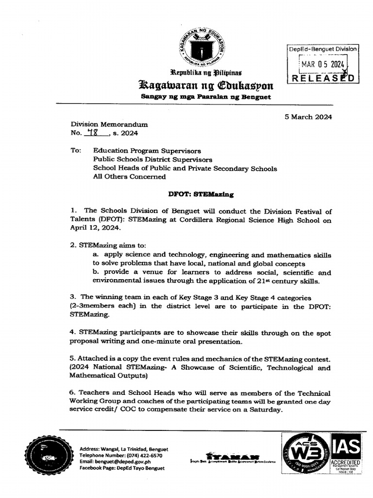 SDO Memo No. 078, S. 2024 New | PDF