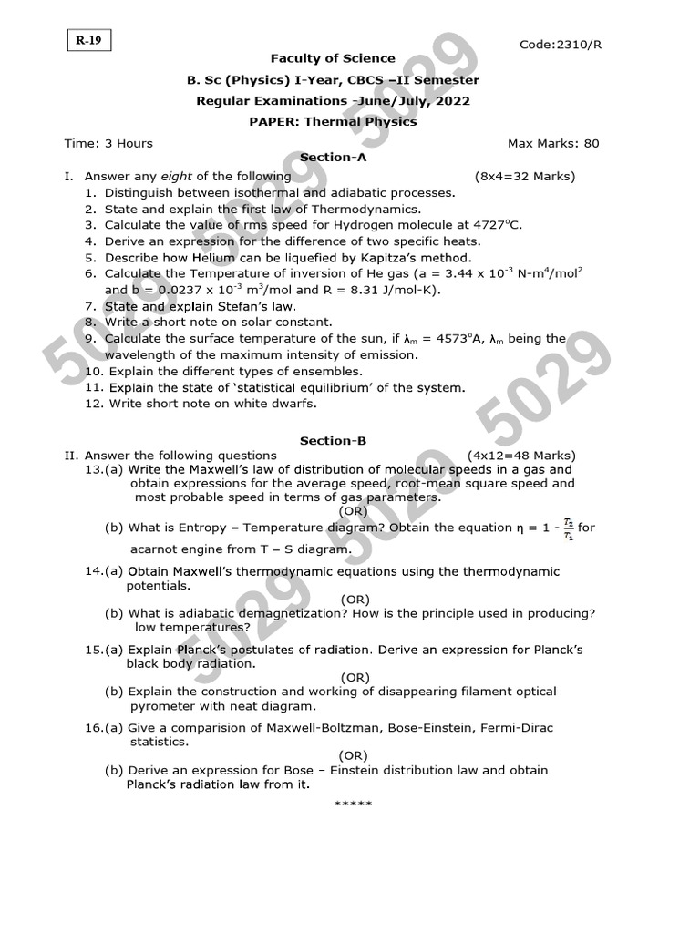 BSC Sem 2 Physics 22 23 | PDF | Temperature | Heat