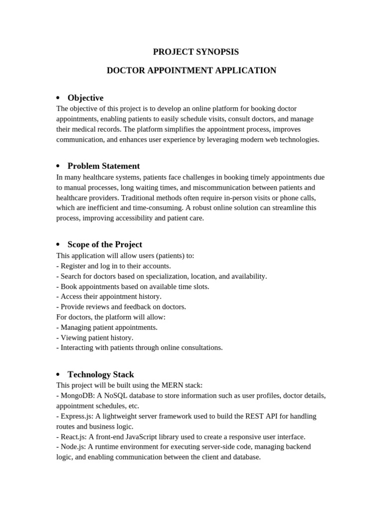 Doctor Appointment Online Application Synopsis | PDF | Use Case | Databases