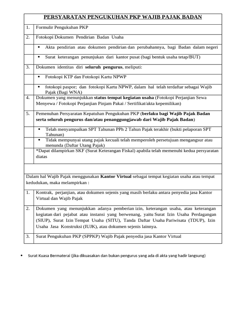 Persyaratan Pengukuhan PKP Badan | PDF