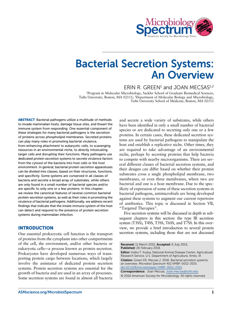 Green Et Al 2016 Bacterial Secretion Systems An Overview | PDF ...
