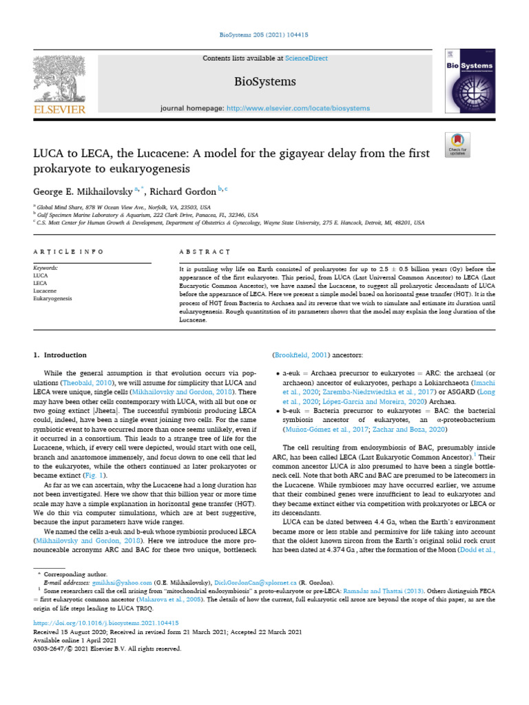 LUCA To LECA | PDF | Archaea | Prokaryote