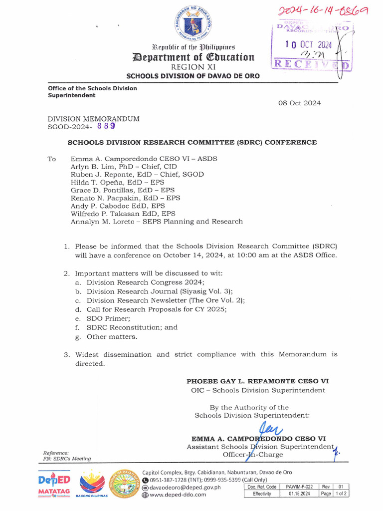 0869-DIV-MEMO-889-2024 de Oro | PDF