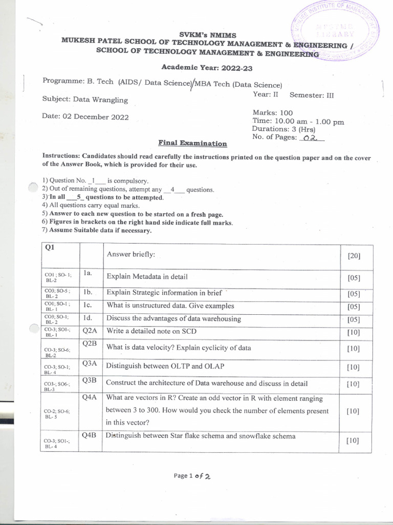 Data Wrangling 2nd Year Sem-III Year 2022-23 Final Exam OqyGkSFSJ0 | PDF