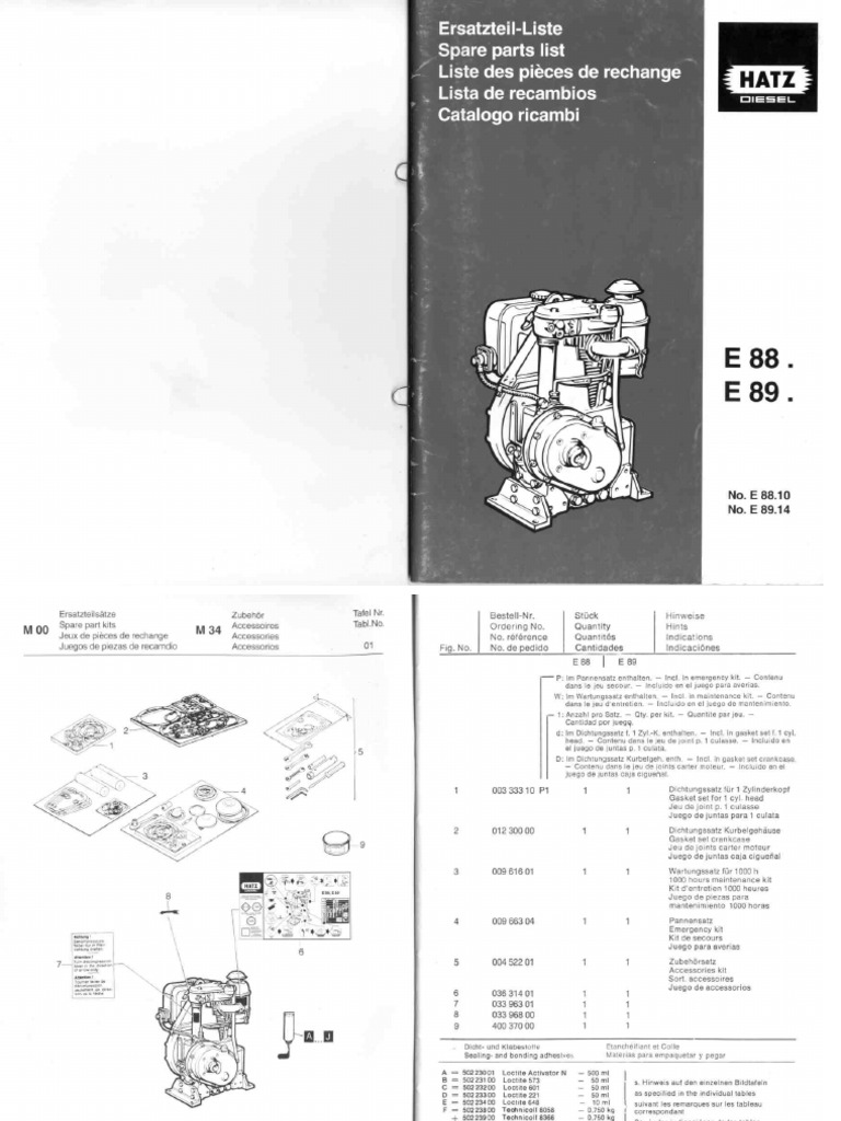 HATZ E88 E89 - Spare Parts List | PDF