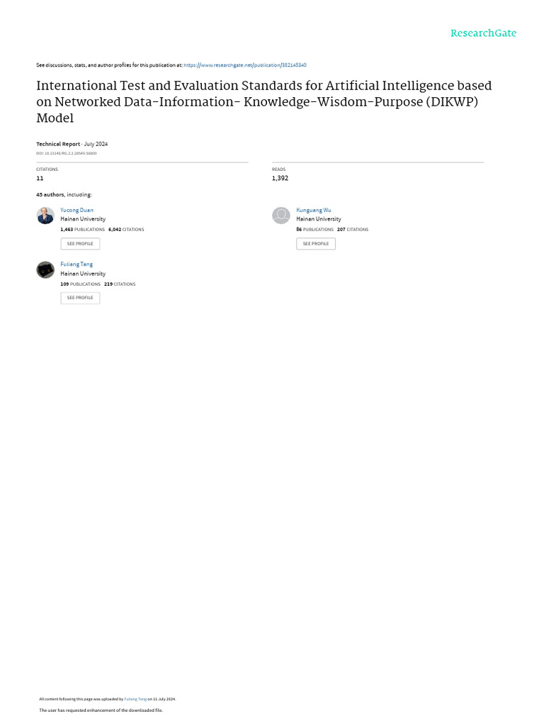 International Test And Evaluation Standards For Artificial Intelligence