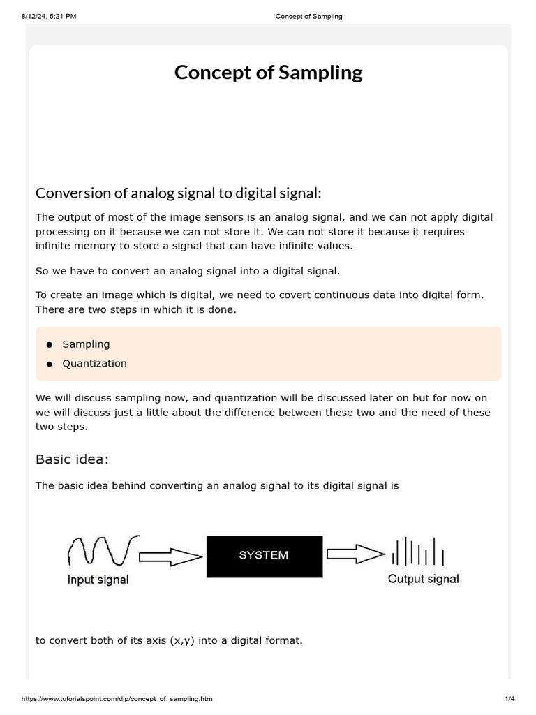 Concept of Sampling | PDF | Sampling (Signal Processing) | Pixel