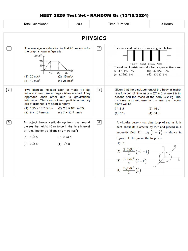 NEET2025 Test Sets QAs Sol 13 Oct 2024 | PDF | Standardized Tests | Tests