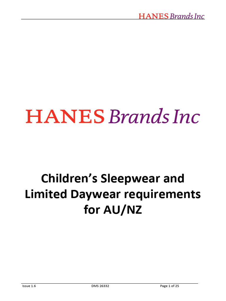 HBI Children's Sleepwear & Limited Daywear Manual Issue 1.6 | PDF ...