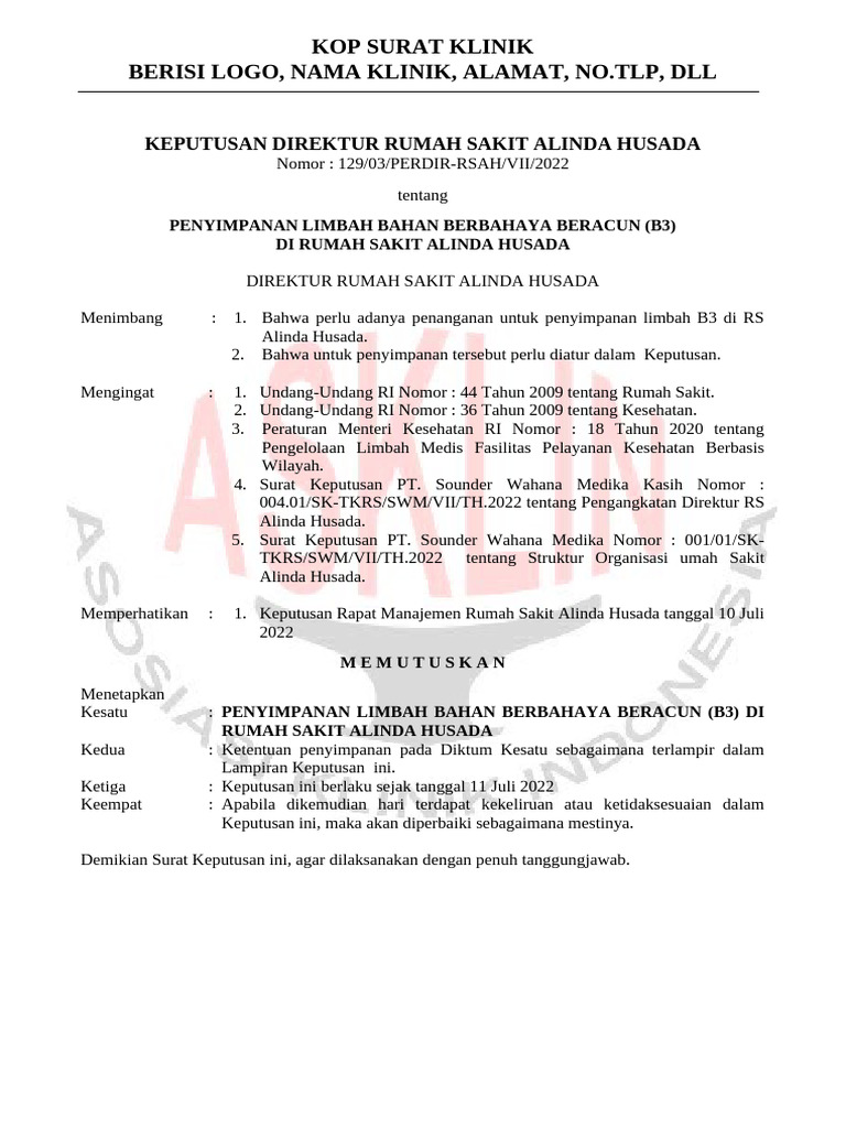 SK. Penyimpanan Limbah B3-1 | PDF