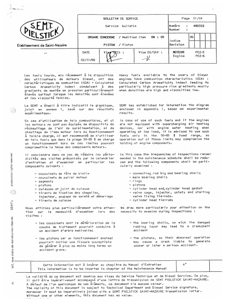 Pielstick - Service Bulletins, Fax Etc. v5 | PDF