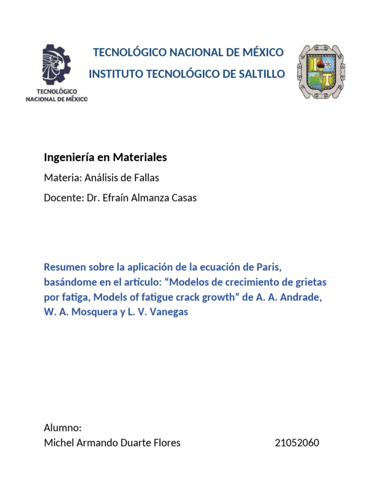 Act 3 Michel Duarte | PDF | Fatiga (material) | Fractura