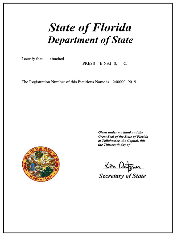 Fictitious Name Registration Confirmation | PDF