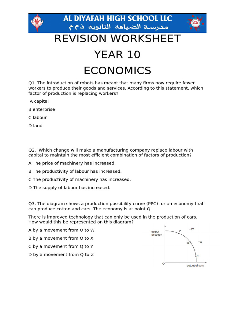 Revision Worksheet Economics Block 1 Yr 10 | PDF | Labour Economics ...