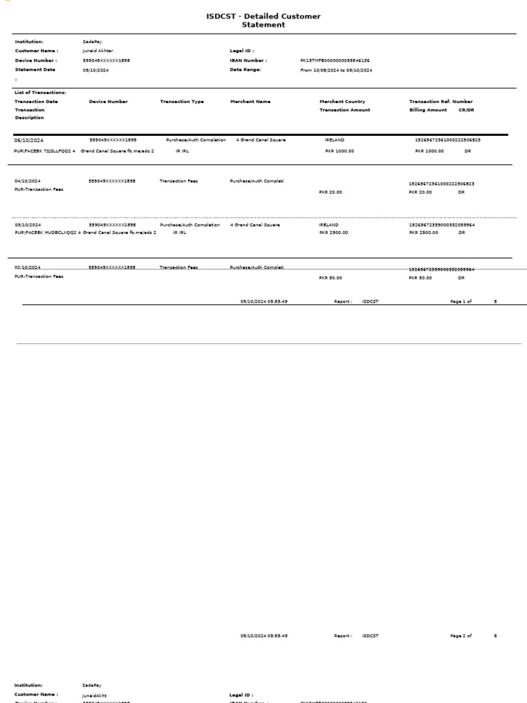 SadaPay Transaction Summary Report | PDF | Debits And Credits | Banking ...