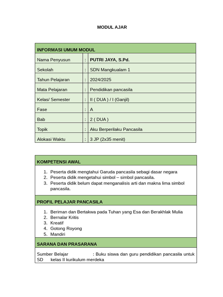 Modul Ajar Ukin Putri Jaya | PDF
