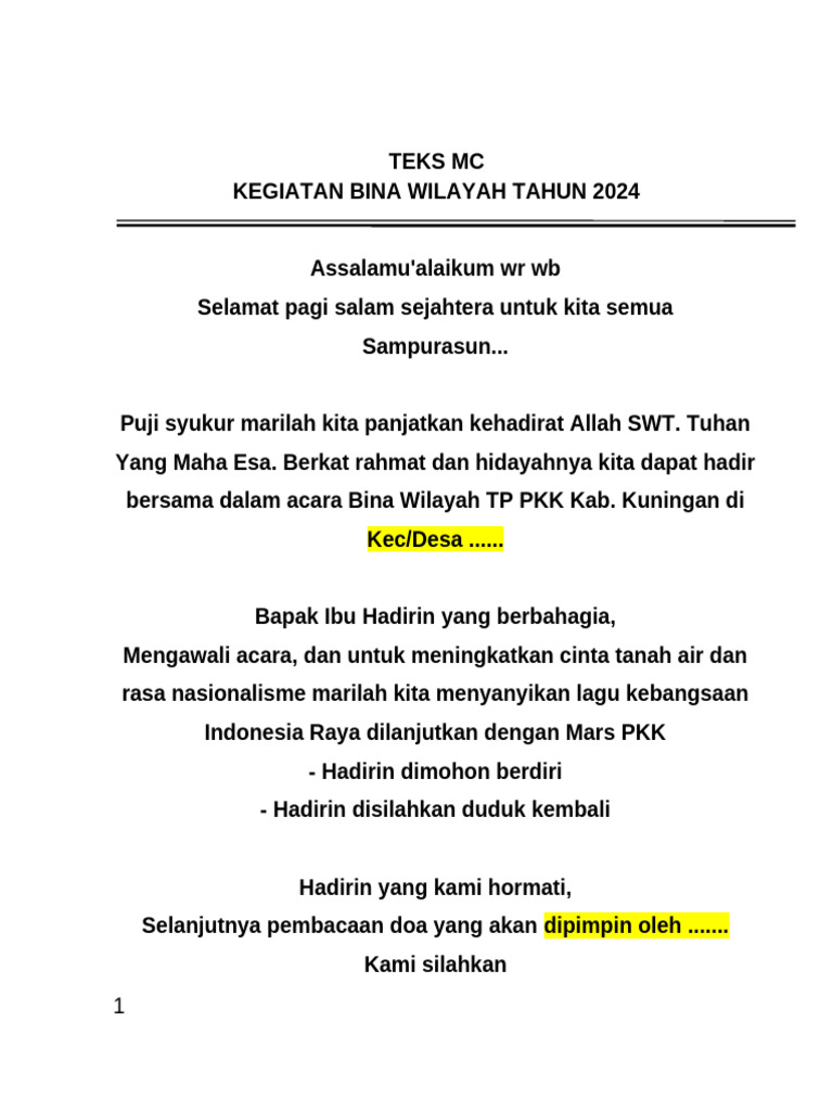 Teks MC Bina Wilayah | PDF | Memasak, Makanan, & Anggur