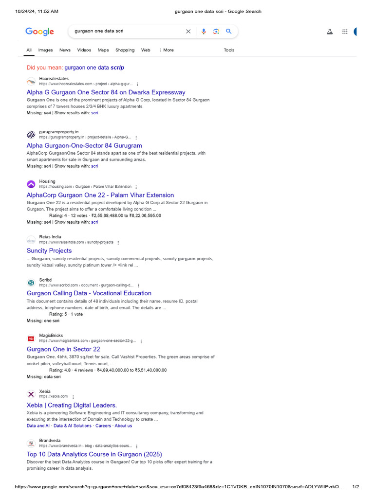 Gurgaon One Data Scri - Google Search | PDF