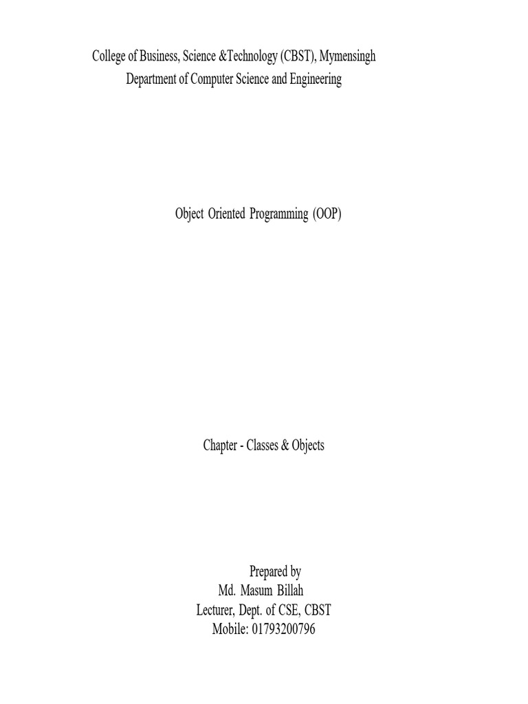 Chapter 4 - Classes and Objects | PDF | Class (Computer Programming) | Method (Computer Programming)