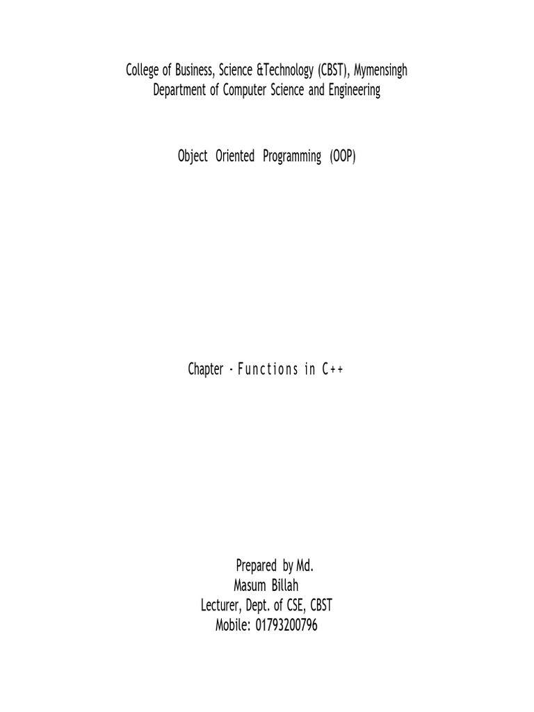 --Chapter 3- Functions in C++ | PDF | Method (Computer Programming) | Inheritance (Object ...