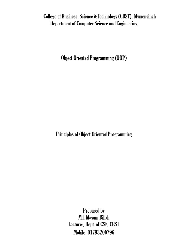 Chapter 1 Principal Of Object Oriented Programming Pdf Object Oriented Programming