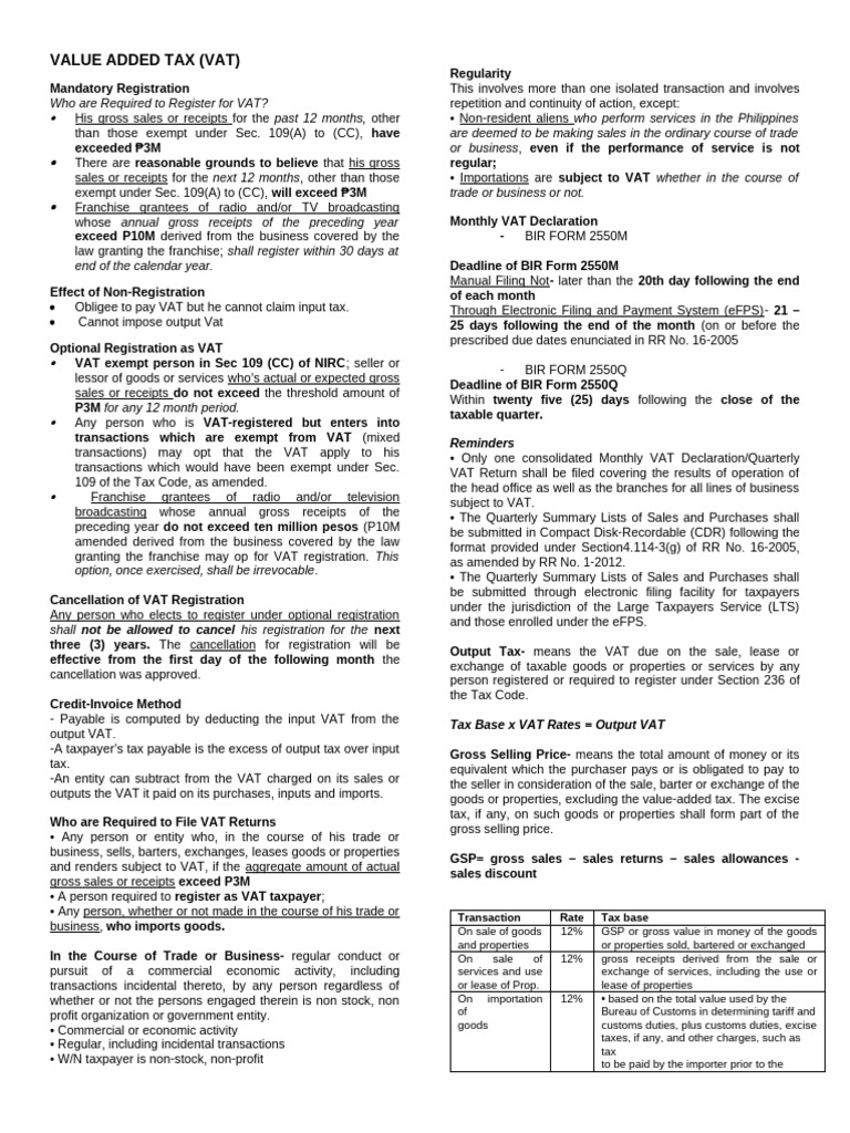 Tax-3rd Wave Reviewer | PDF | Value Added Tax | Taxes