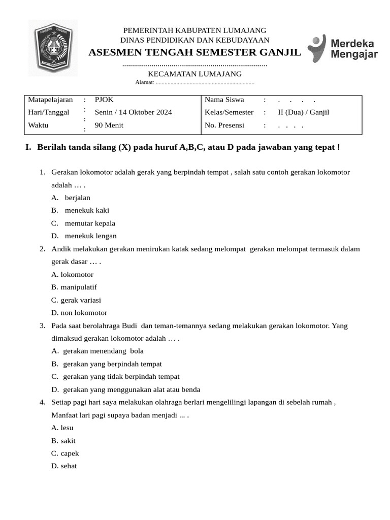 Master Soal Ats Ganjil Kelas 2 TP 2023-2024 | PDF | Olahraga & Rekreasi