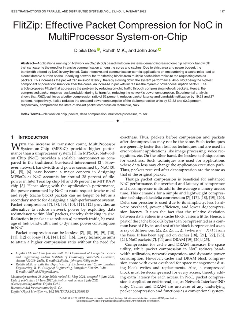 FlitZip Effective Packet Compression For NoC in MultiProcessor System-on-Chip | PDF | Data ...