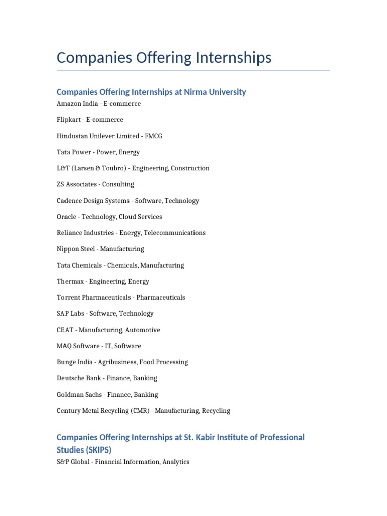 Companies Offering Internships | PDF