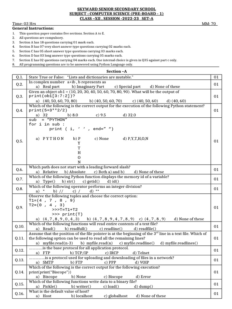 SET-A | PDF | File Transfer Protocol | Computer Science