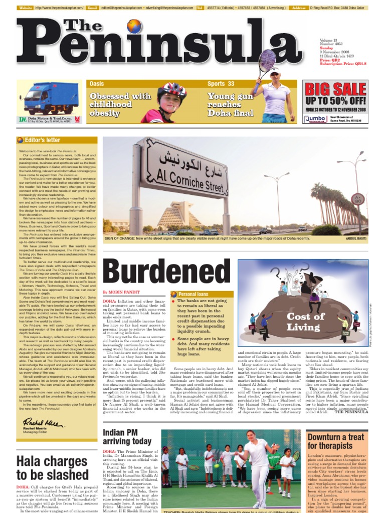 Peninsula Qatar, 9 November 2008 | PDF | Newspapers | News