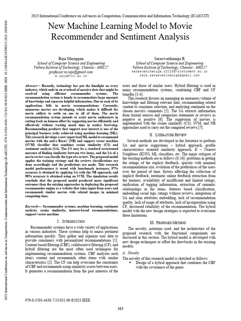 New Machine Learning Model To Movie Recommender and Sentiment Analysis | PDF | Machine Learning ...