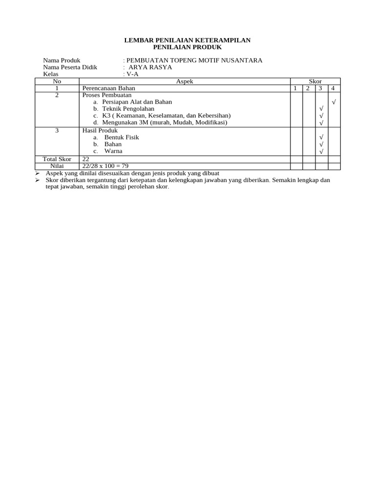 Penilaian Keterampilan Pembuatan Topeng | PDF