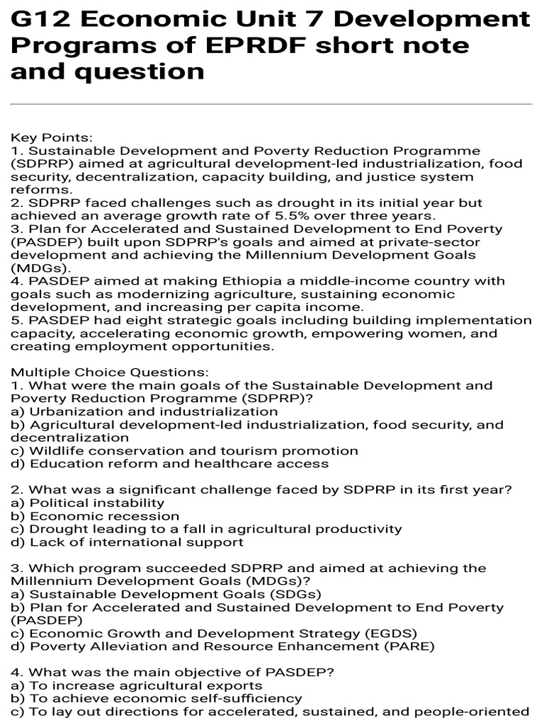 G12 Economic Unit 7 Question | PDF | Poverty Reduction | Millennium ...