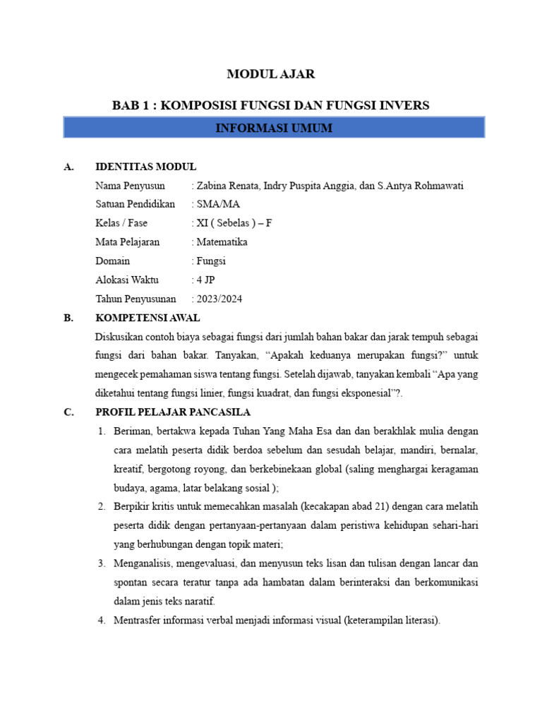 Modul Ajar Fungsi Bagian 1 Fix-1 | PDF